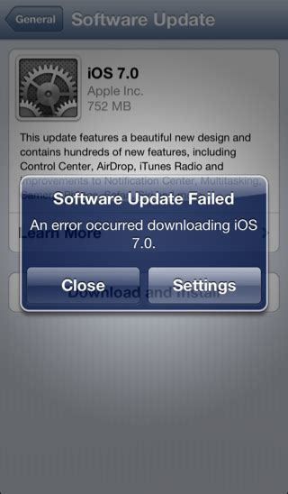 users getting software update failed error message while