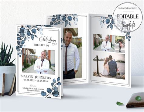 funeral printables printable funeral program template blue celebration