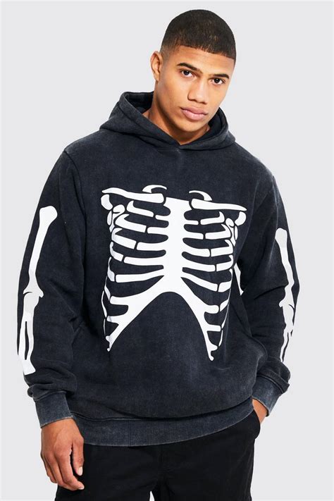 Acid Wash Skeleton Hoodie Boohoo