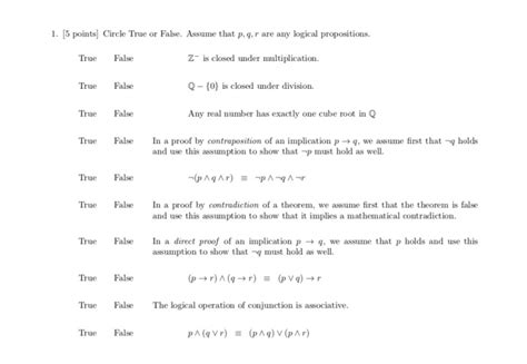solved 1 5 points circle true or false assume that p q r