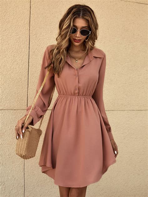 Shein Frenchy Robe Chemise Unicolore à Bouton Mode En Ligne Shein
