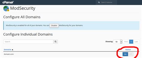 how to disable mod security for one of your domains in cpanel