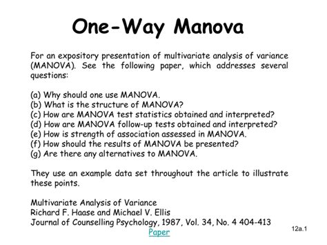 One Way Manova