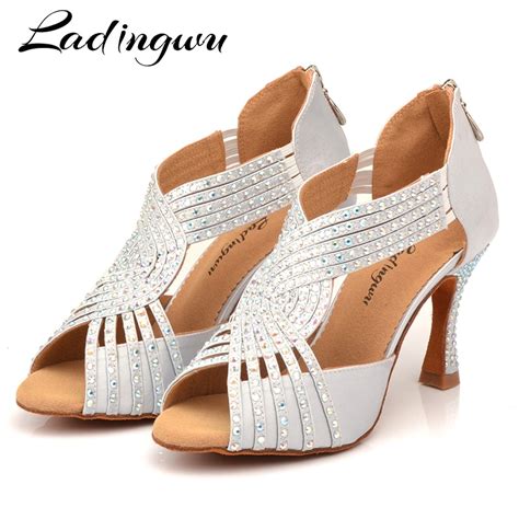Latin Dance Shoe Rhinestone Silver Latin Dance Shoes Woman Silver