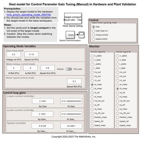 tune control parameter gains in hardware and validate plant matlab