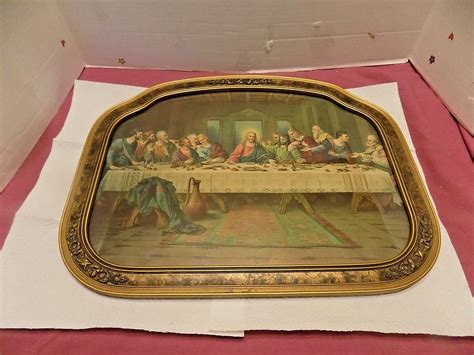 Vintage Last Supper Print Picture Wooden Framed 18 By 14 1844500007