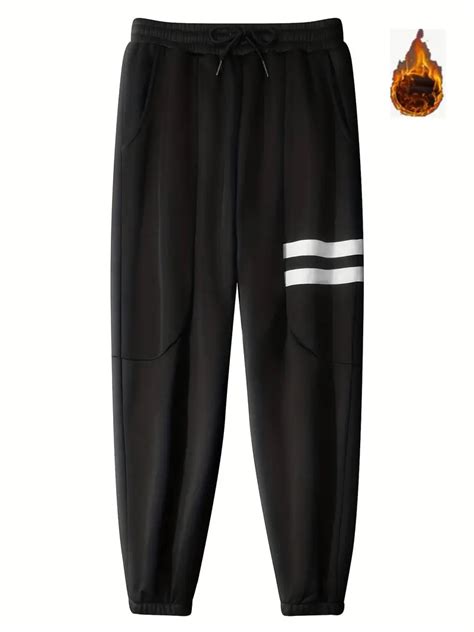 White Stripe Sweatpants Men S Drawstring Pocket Casual Comfy Temu Canada