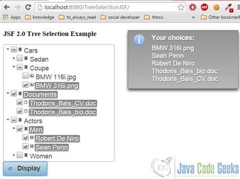 jsf 2 0 tree selection example examples java code geeks 2022