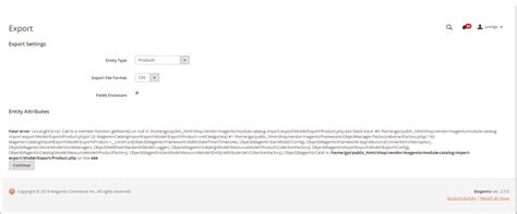 exporting products fatal error uncaught error call to a member