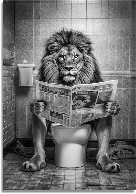 Funny Lion Wall Art Lion On Toilet Wall Art Large 11x14 Lion
