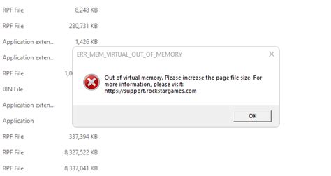 rdr2 out of virtual memory please increase the page file size r rdr2