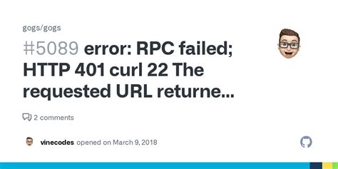 error rpc failed 401 curl 22 the requested url returned error