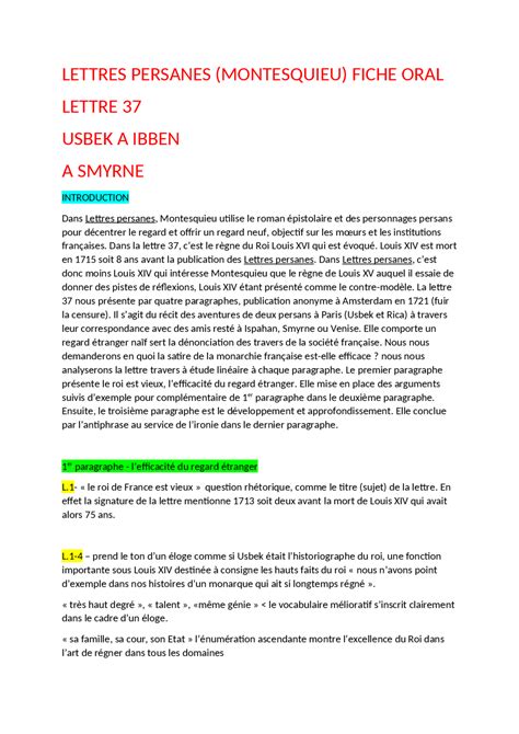 commentaire linéaire la lettre 37 docsity