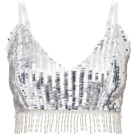 Silver Sequin Tassel Trim Crop Top 36 Liked On Polyvore Featuring