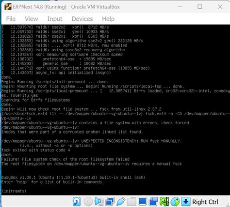 erpnext 14 8 ova error boot initramfs erpnext frappe forum