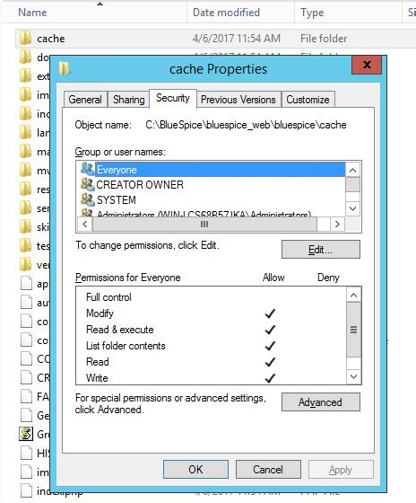 file system permissions bluespice wiki