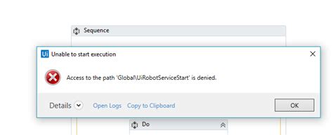 error while clicking on run access to the path global