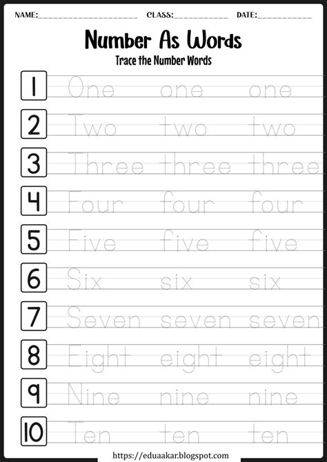 Number Name Word Tracing Worksheets Number Words Worksheets Name
