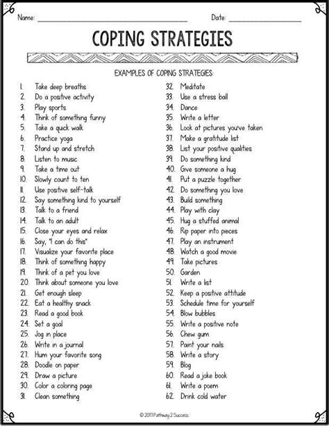 Worksheet Free Printable Coping Skills Lists
