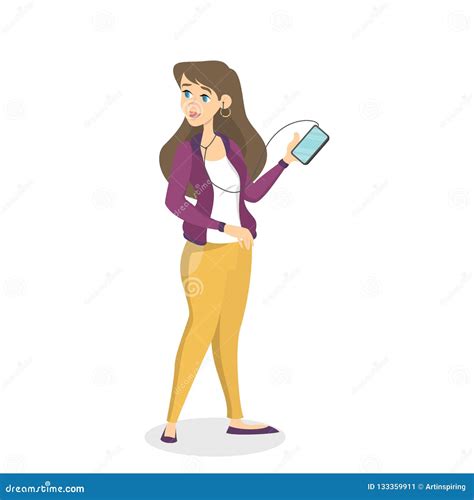 Young Woman Holding Mobile Phone In Hand Stock Vector Illustration Of