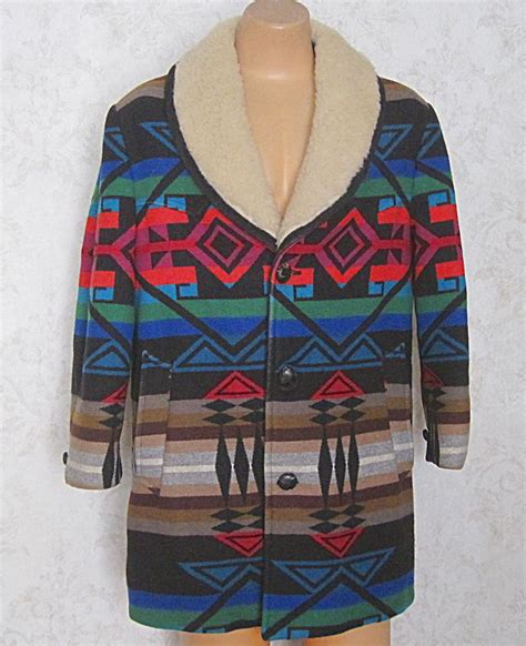Pendleton Western Wear Wool Blanket Coat Navajo Indian Jacket Shearling