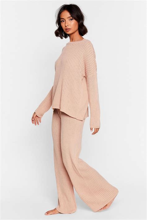 Ribbed Jumper And Trousers Lounge Set Ribbed Sweater Sleepwear Women