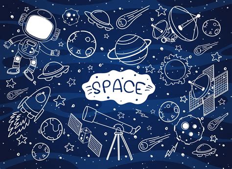 Set Of Space Element Doodle Isolated On Galaxy Background 1858707