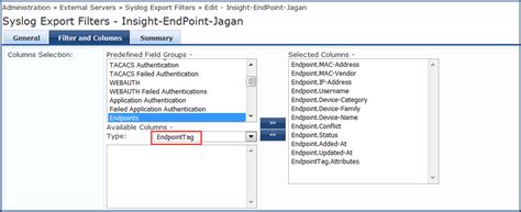 adding a syslog filter filter and columns tab