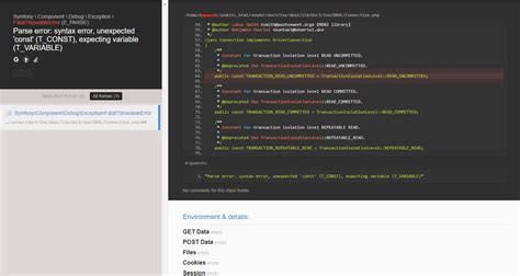 laravel “parse error syntax error unexpected const t