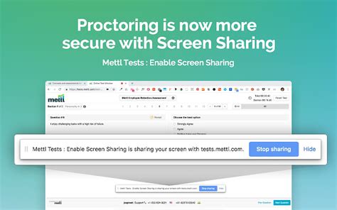 mettl tests enable screen sharing chrome web store