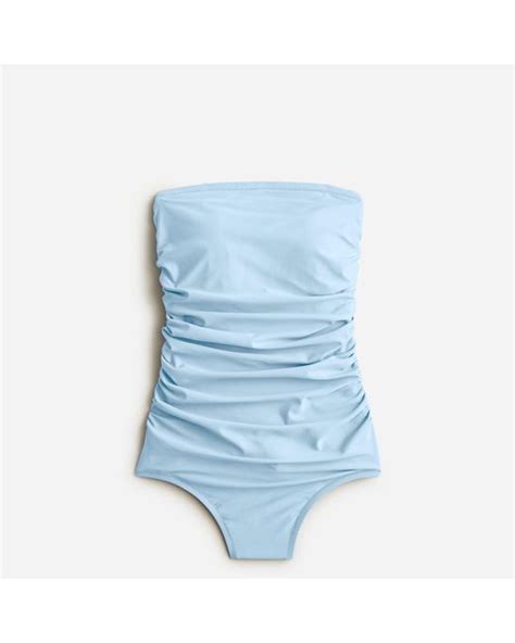 J Crew Ruched Bandeau One Piece In Blue Lyst