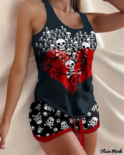 Olivia Mark Halloween Skull And Heart Drawstring Pajamas Set