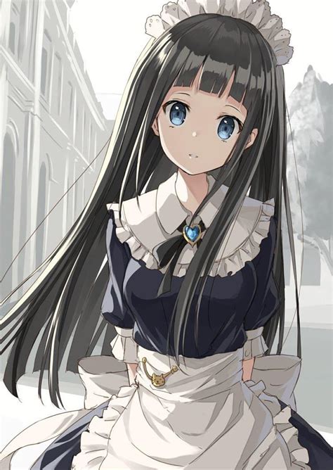 Long Hair Blue Eyes Anime Anime Girls Black Hair Maid Long Hair