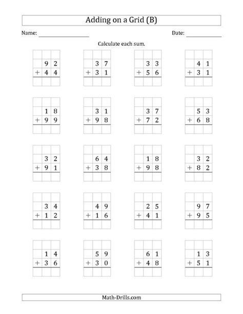 the adding 2 digit plus 2 digit numbers on a grid b math