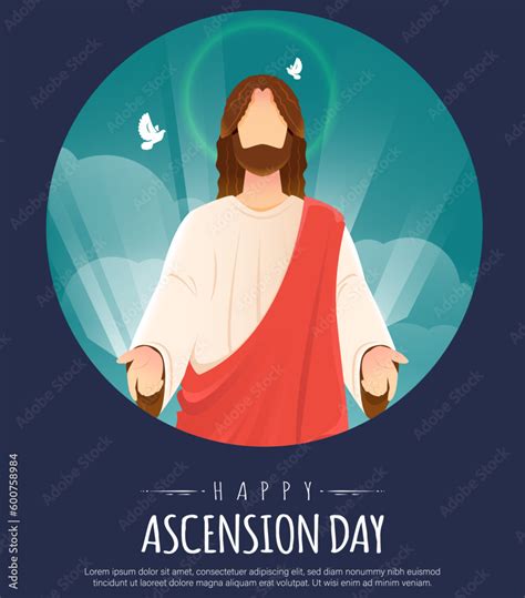 Happy Ascension Day Design With Jesus Christ In Heaven Vector