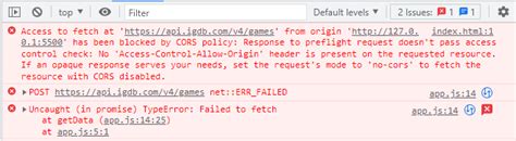 javascript getting cors error when using fetch to get data stack
