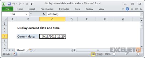 excel formula display the current date and time exceljet