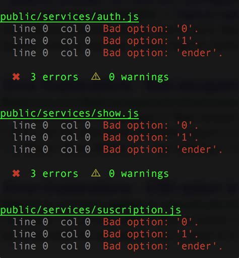 javascript why am i getting this error `line 0 col 0 bad option 0