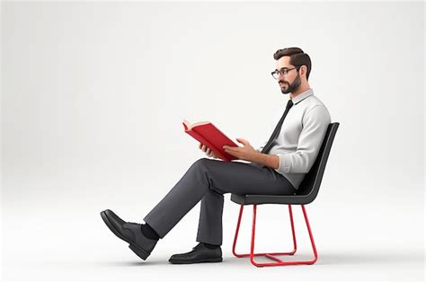 Premium Photo 3d Man Sitting And Reading A Red Book Over White Background