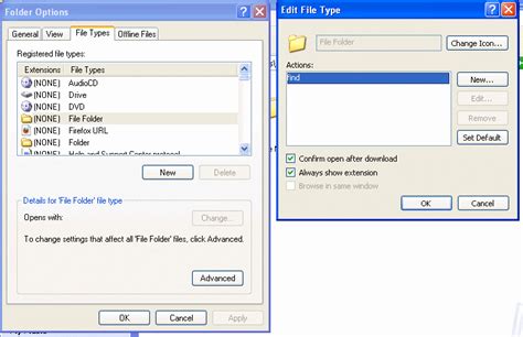windows xp restore file folder default action on double