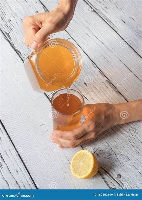 Kombucha Fermenting Tea With Symbiotic Culture Stock Image Image Of