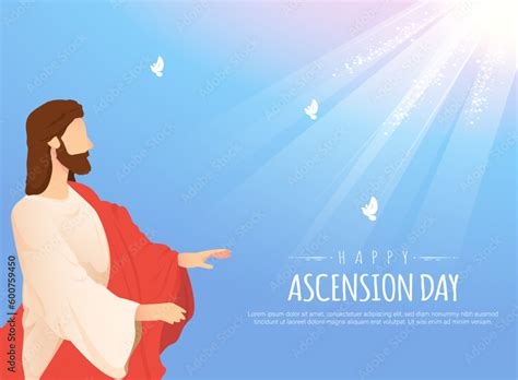 Happy Ascension Day Design With Jesus Christ In Heaven Vector