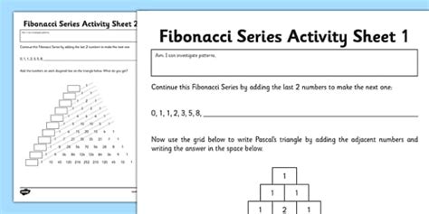 fibonacci numbers worksheet activity sheet fibonacci