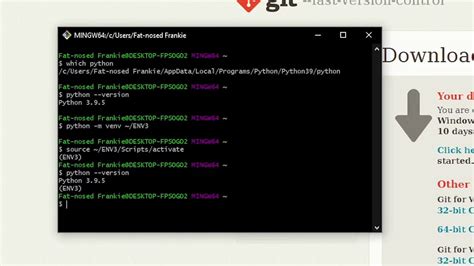 how to install git git bash and virtual python environment venv