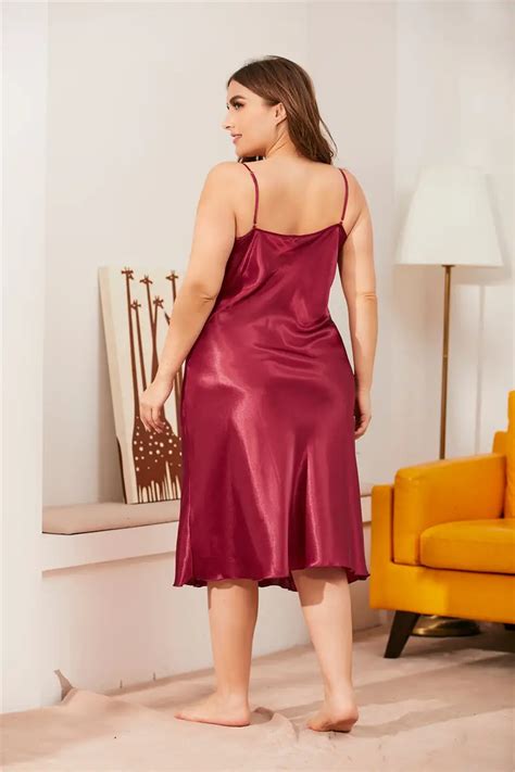 Plus Size Satin Solid Cowl Neck Cami Nightdress Womens Plus Temu