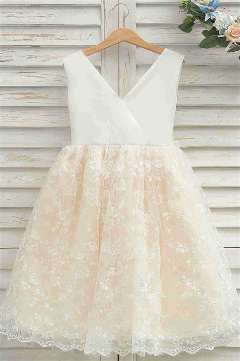 A Line Champagne Lace Flower Girl Dress Fancyvestido