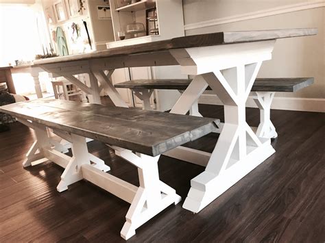 two tone weathered gray x farmhouse table and benches ana white