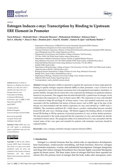 Pdf Estrogen Induces C Myc Transcription By Binding To Upstream Ere