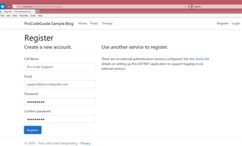 implement asp core identity getting started pro code guide