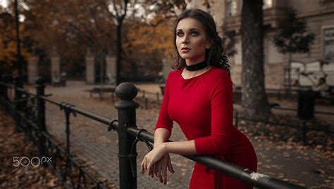 Wallpaper Damian Pi Rko Red Dress Portrait Red Nails Depth Of